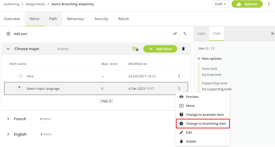 Using branching adaptivity in an assignment – Televic Education