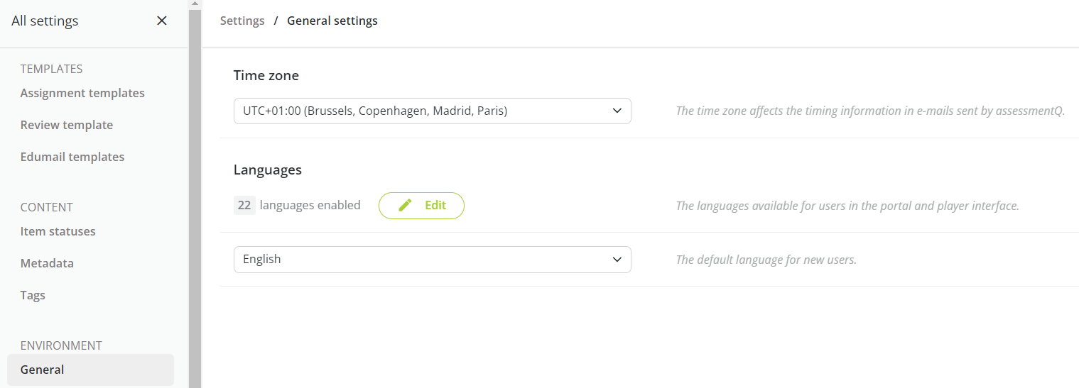 General settings – Televic Education