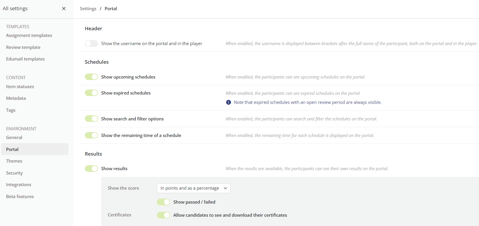 Portal settings – Televic Education
