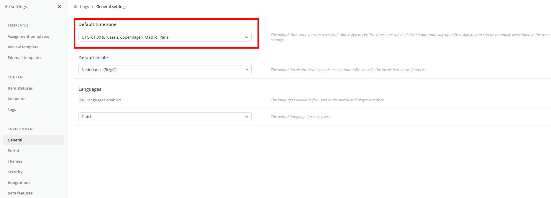General settings – Televic Education