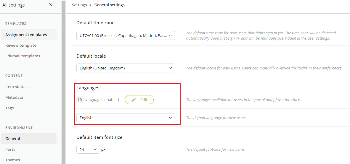 General settings – Televic Education