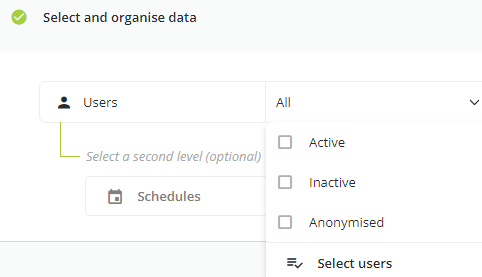 How do I generate and export a report for a group of users? – Televic Education