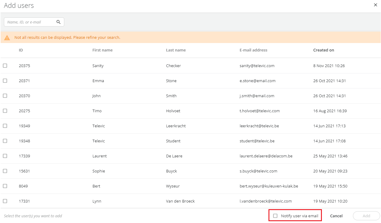 Managing the users of a group – Televic Education